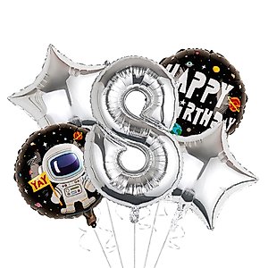 Chaungfu 5 Pcs Astronaut Balloons Rocket Foil Balloons Outer Space Theme Birthday Party Decorations Supplies Big Foil Mylar Number Helium Global for Boy Party Decor Favors - Silver 8