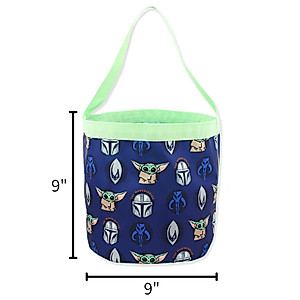 Disney Star Wars Mandalorian Yoda Collapsible Nylon Basket Bucket Tote Bag (One Size, Blue)