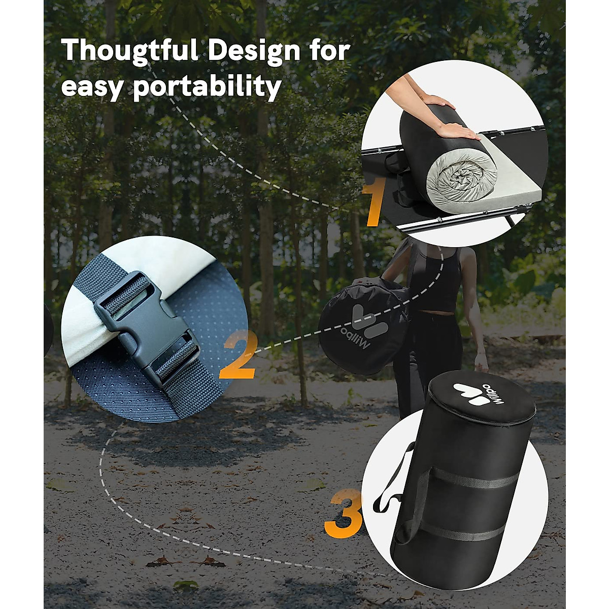 Willpo CertiPUR-US Foam Camping Mattress, Travel Cot Mattress Pad Portable Roll Up Sleeping Mattress Mats Guest Floor Bed for Camping Cot w/Removable Waterproof Velboa Cover & Travel Bag