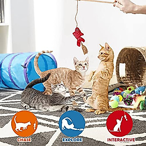 CiyvoLyeen Goldfishes Cat Wand Catnip Toys with Tassels Kitten Fishes Teaser Chew Knickknack Interactive Fishing Rod Pillows Catmint Plush Kitty Plaything Gift Ideas Set of 4