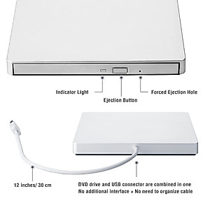 ROOFULL External CD/DVD Drive, CD Burner USB 3.0 Portable CD-ROM DVD+/-RW Disc Player Burner Reader Writer Optical Drive for Apple Mac MacBook Pro/Air, Windows 11/10 Laptop PC, Silver