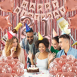 RUBFAC 21st Birthday Decorations for Girls, Rose Gold Sweet 21 Birthday Party Decoration for Her, 21st Happy Birthday Pre-Strung Banner Kits Rose Gold Balloons Decoration for Birthday Party Supplies