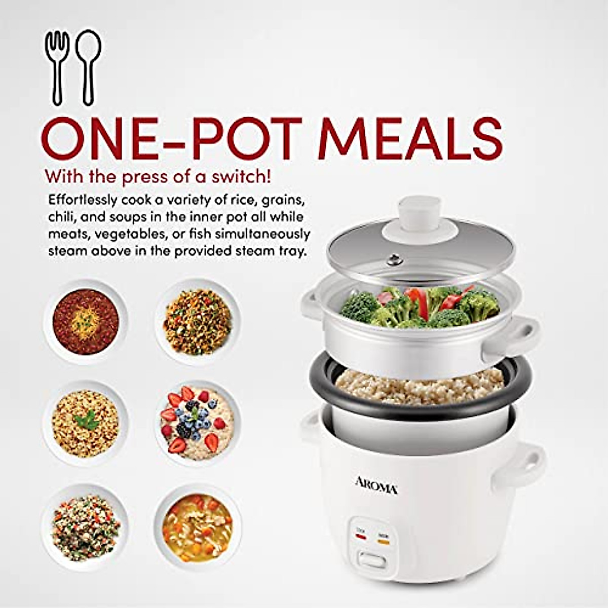 Aroma Housewares 4-Cup (Cooked) / 1Qt. Rice & Grain Cooker with Automatic Warm Mode, Steamer, One-Touch Operation, White (ARC-302-1NG),2 cup (uncooked rice)