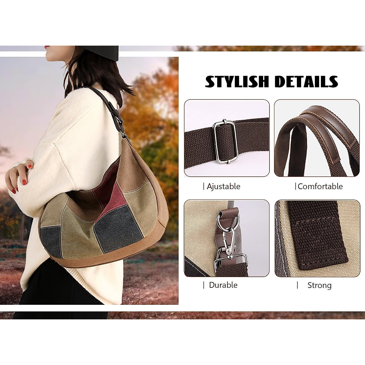 Canvas Tote Bag for Women Large Hobo Bag 2 Straps Crossbody Shoulder Handbag Pocketbooks Womens Purses