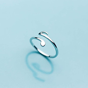 Izpack Minimalist Music Note Open Statement Ring S925 Sterling Silver Adjsutable Simple Wrap Cuff Expandable Finger Band Wedding Engagement Eternity Rings Jewelry Gifts for Women Daughter
