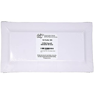 10 White Rectangle Trays with Gold Rim Border for Elegant Dessert Table Serving Parties 14" X 7.5" Heavy Duty Disposable Paper Cardboard for Platters Cupcake Display Birthday Party Weddings Food Safe
