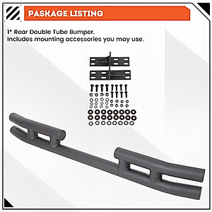 ECOTRIC Tubular Rear Bumper Rear Double Tube Bumper Compatible with 1997-2006 Jeep Wrangler TJ Steel Textured Black