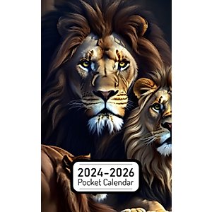 Pocket Calendar 2024-2026: Two-Year Monthly Planner for Purse , 36 Months from January 2024 to December 2026 | Lion | Jesus