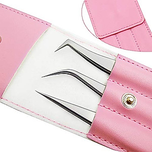 Quewel Eyelash Extension Tweezers Set Eyelash Applicator Tool Curved and Straight pointed Tweezers Lash Extension Supplies Stainless Steel Precision Tweezers Silver (Matte,3 pcs)
