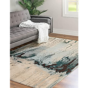Unique Loom Estrella Collection Modern, Abstract, Watercolor, Contemporary Area Rug, 3 ft 3 in x 5 ft 3 in, Light Blue/Beige