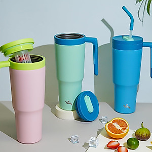 Konokyo Insulated Tumbler with Handle and Straw,40 OZ Vacuum Stainless Steel Water Bottle Travel Mug Metal Cup with Fruit Diffuser,Cherry