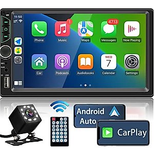 Double Din Car Stereo Compatible with Apple Carplay and Android Auto,7 inch HD Touch Screen Car Radio with Bluetooth,Car Audio Receiver with Backup Camera,Mirror Link,FM/USB/TF/AUX/Subwoofer