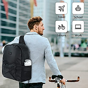 MORECOO Fold-Up Travel Backpack | Derby Black | Everyday Lightweight, Packable Travel Hiking Nylon Daypack | Carry On Luggage Bag with Trolley Sleeve