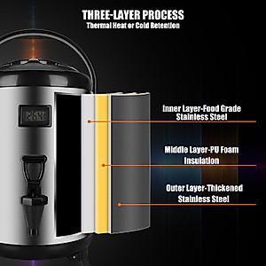 Insulated Beverage Dispenser 12 QT/3.2 Gallon, Stainless Steel Beverage Dispenser Cold and Hot Drink dispenser with Thermometer-Spigot for Hot Tea & Coffee, Cold Milk, Water, Juice