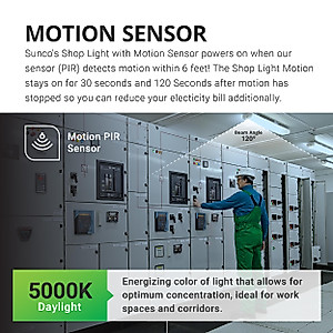 Sunco Motion Sensor 4ft LED Shop Light, Garage Lights Ceiling LED Plug in Fixtures, 40W, 5000K Daylight, Frosted, Motion Activated, Linkable Suspension Mount, ETL