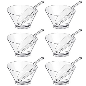 Sawysine 12 Pcs Plastic Clear Serving Bowls with Kitchen Plastic Scoops Salad Serving Bowls Popcorn Scoops Angled Candy Bowl for Salad Cooking Parties, 210 ml