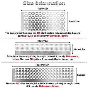 WILLBOND 3 Pieces Diamond Painting Ruler Stainless Steel Diamond Mesh Ruler, 3 Styles of 599, 520 and 699 Blank Grids with 2 Pieces Diamond Painting Fix Tool for 5D DIY Diamond Painting Supplies