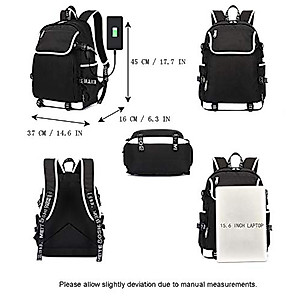 WANHONGYUE Attack on Titan Anime Cosplay Schoolbag Rucksack 15.6" Laptop Backpack with USB Charging Port Black / 2