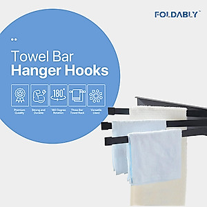 Foldably 180° Rotating 3-Arm Towel Multipurpose Rack - No Nail, Stick with Glue (Included) - Non-Slip, Waterproof & Made of Iron - Maximize Storage in Bathroom, Bedroom, Kitchen (White)