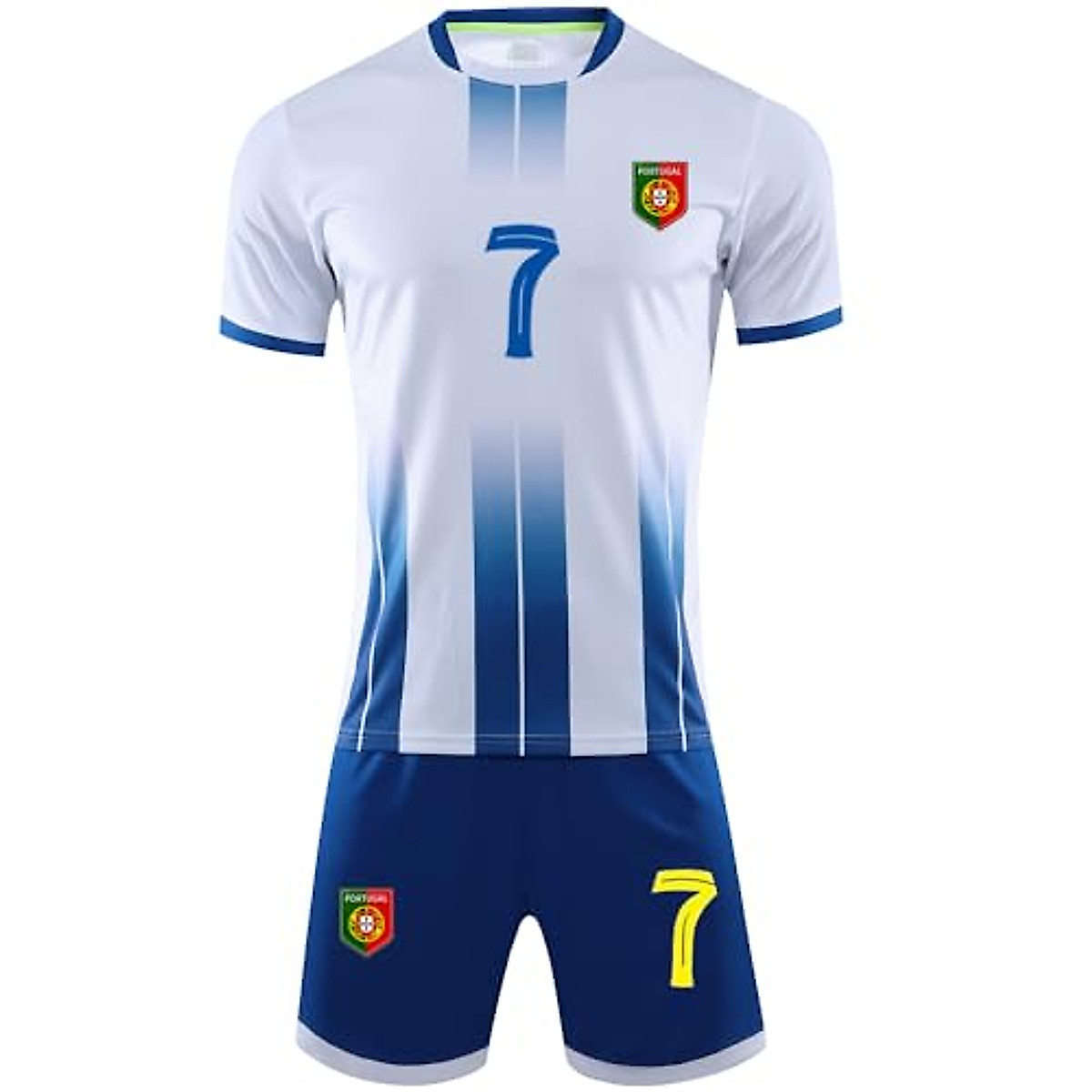 ELTONYA Portugal Soccer Jersey for Kids Boy Ronall’do #7 World Cup HOM-Awy Kit Youth Sports Team Jersey&Shorts Soccer Uniform White