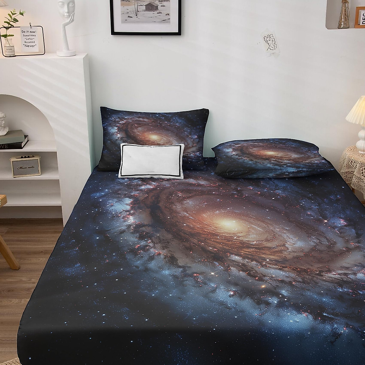 Fizzenobia Full Size Sheets Set - Galaxy Bed Sheets & Bedroom Decor, Kids Universe Sheet Set - Soft Breathable Microfiber Deep Pocket Patterned Bedding Sheets & Pillowcases