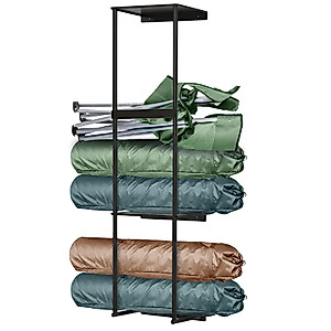 Camping Chair Wall Storage for Garage, Metal Camping Chair Storage Rack Wall Holder, Double Layer Wall Mount, Stainless Steel, Beach Chair Rack, Umbrella Holder, Organizer, Black