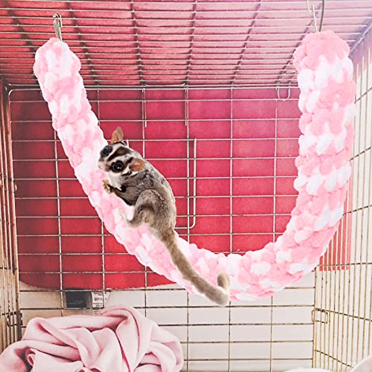 PATKAW Hamster Hanging Toy Rat Toys Bird Rope Perch Swing Toy for Cage Accessories Climbing Exercising Pink White
