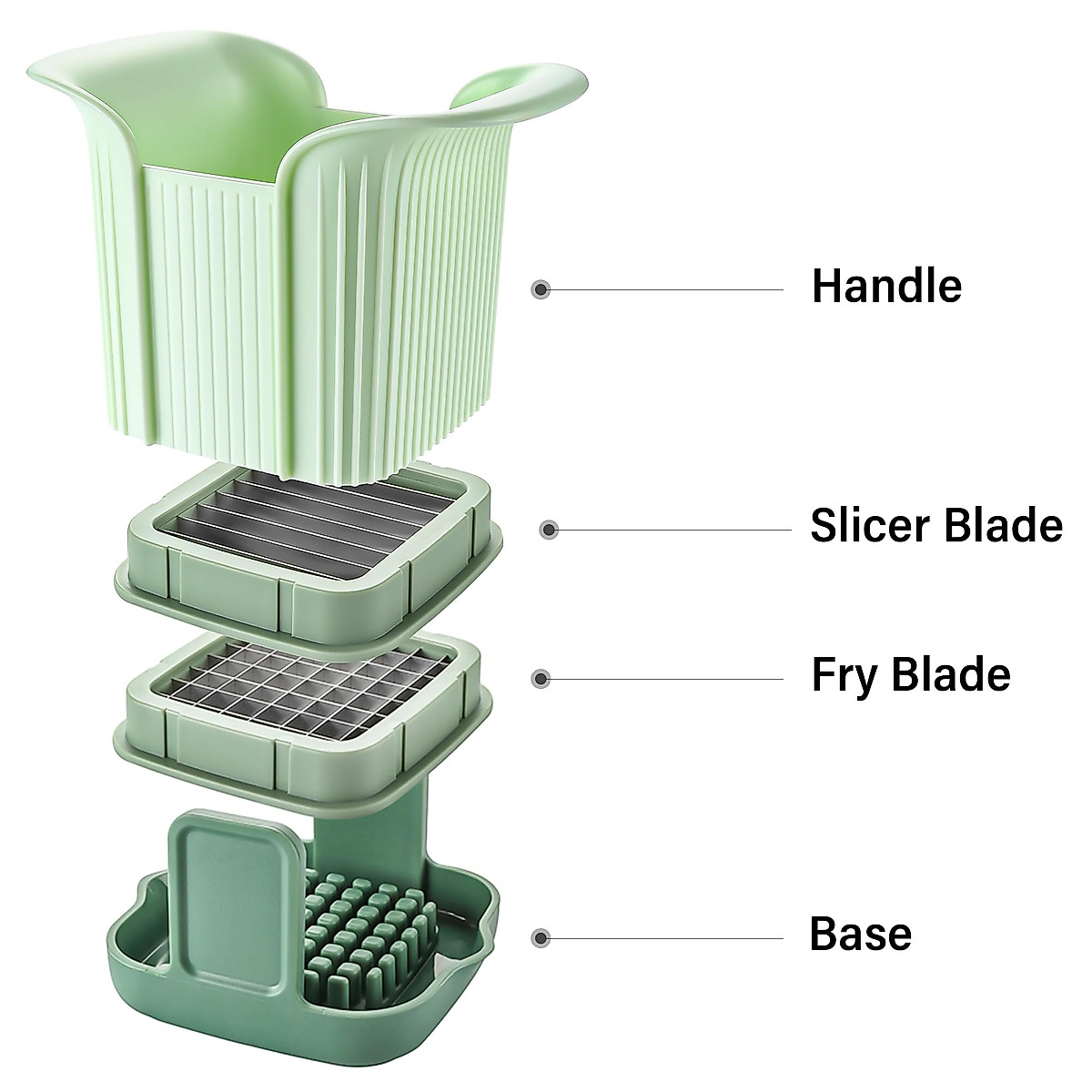 ITELLY Green 2-in-1 French Fry Cutter - Potato Cutter for Fries - Potato French Fry Cutter - French Fries Cutter - Vegetable Cutter - Food Chopper Manual Hand - Veggie Cutter - Vegetable Chopper