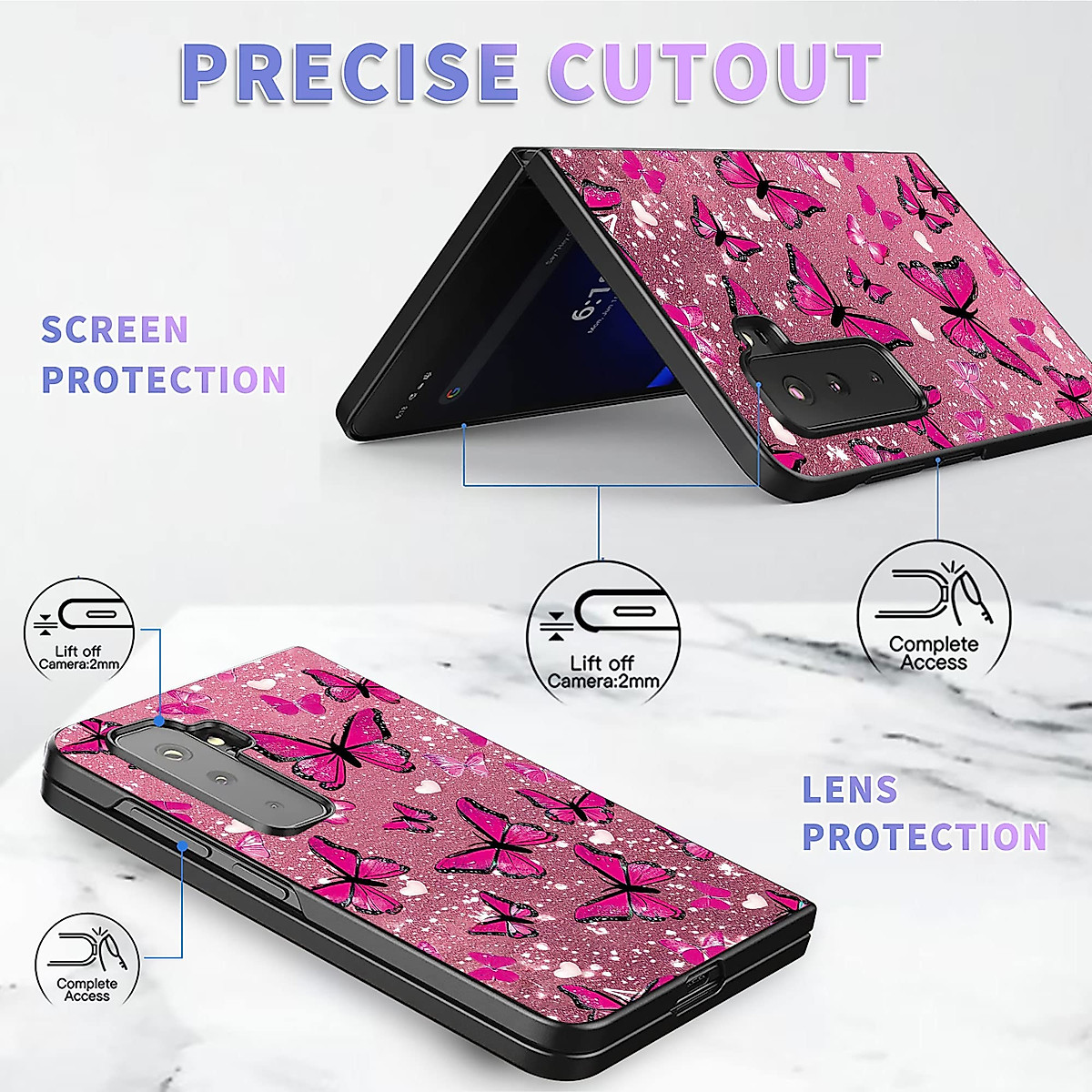 RYUITHDJP for Microsoft Surface Duo 2 Case 8.3" Butterflies Girl Design for Microsoft Surface Duo 2 Phone Case Stylish Shockproof Cover