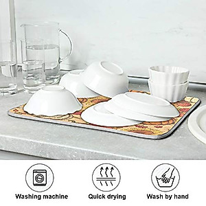 Dish Drying Mat for Kitchen Counter Absorbent Reversible Microfiber Sink Mats Large, Pumpkin And Sunflower 18x24 inch