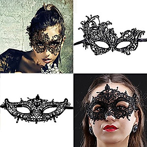 CNYMANY 15 Packs Women's Sexy Flexible Lace Masks Eye-mask for Ball Party Venetian Masquerade Costume - Black