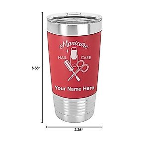 LaserGram 20oz Vacuum Insulated Tumbler Mug, Manicure, Personalized Engraving Included (Silicone Grip, Red)