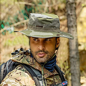 Wide Brim Boonie Hat for Men Women,UV Protection Sun Cap Top Camo Bucket Hats for Safari, Hiking, Fishing, Hunting