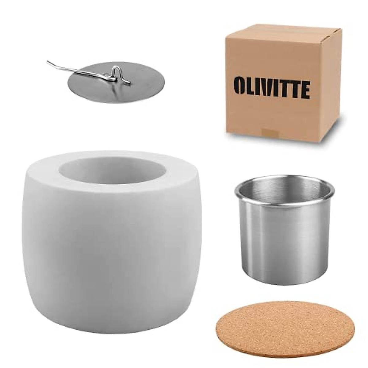 OLIVITTE - Tabletop Fire Pit, White Concrete Portable Marshmallow Roaster
