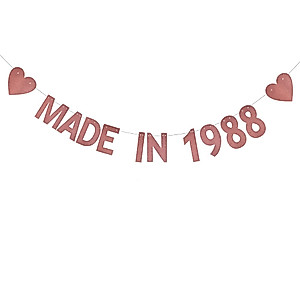 XIAOLUOLY Rose Gold Glitter Banner,Pre-Strung,Funny 35th Birthday Party Decorations Bunting Sign Backdrops,Made In 1988