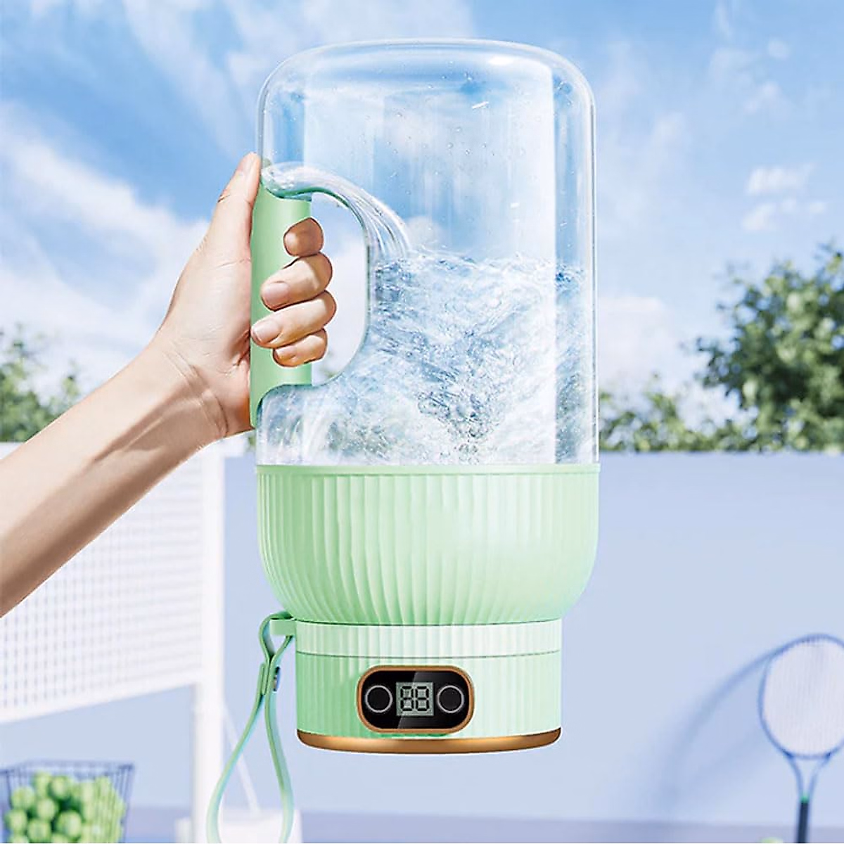 Multifunctional Portable Juicer, Yulyoie Multifunctional Portable Juicer Cup with Digital Display, Portable Juicer Blender, Rechargeable for Shakes and Smoothies (Green+Lip)