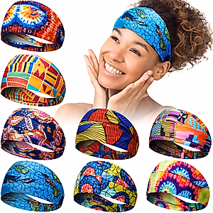 8 Pieces African Headband Stretchy Boho Print Headband Yoga Sports Workout Wide Headwrap Elastic Twisted Knot Turban Hairband for Women Girls Hair Accessories