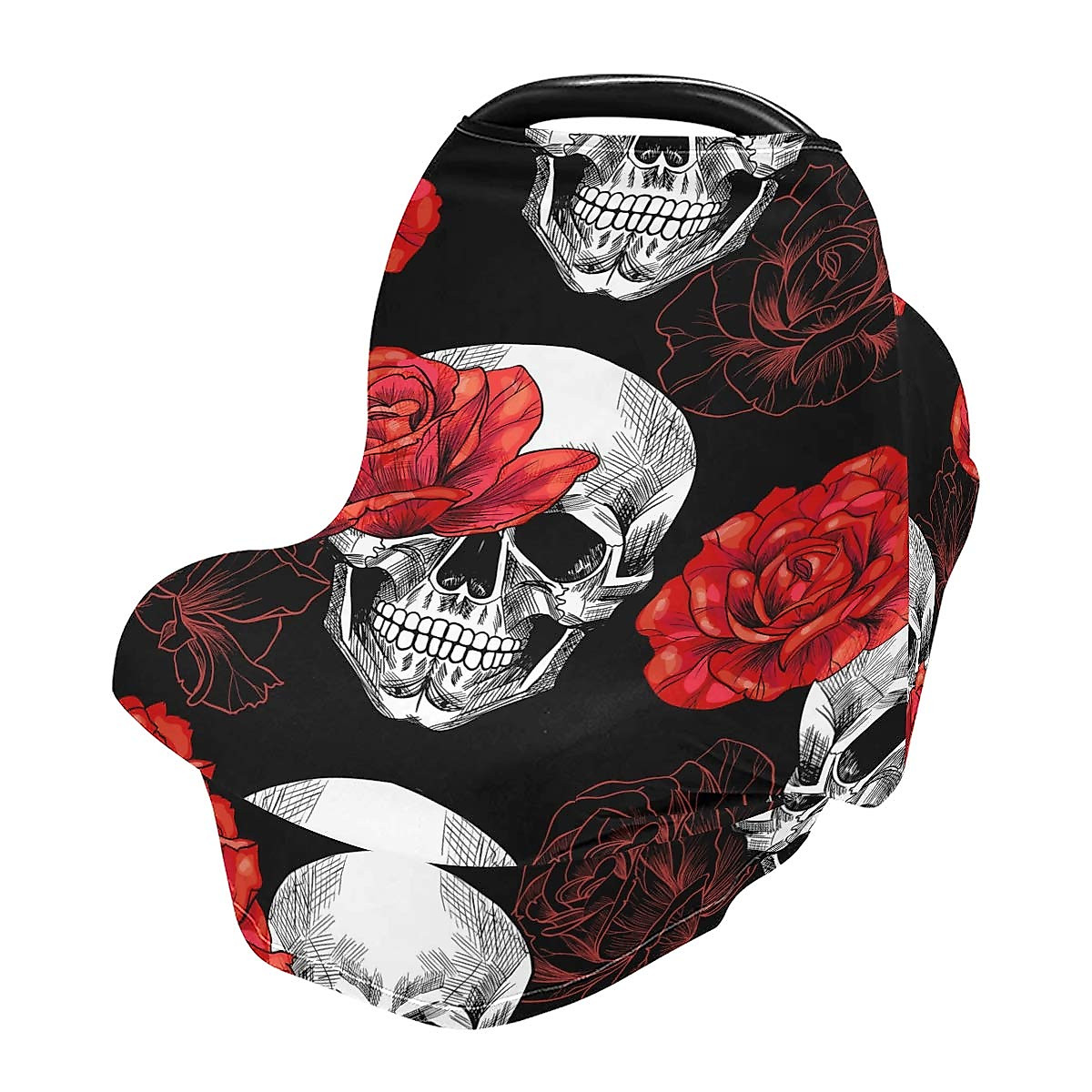 Nursing Cover Breastfeeding Scarf Skull and Red Roses- Baby Car Seat Covers, Stroller Cover, Carseat Canopy (v)