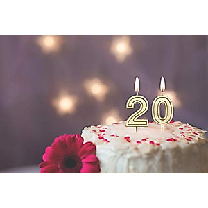 Bailym 20th Birthday Candles,Gold Number 20 Cake Topper for Birthday Decorations Party Decoration