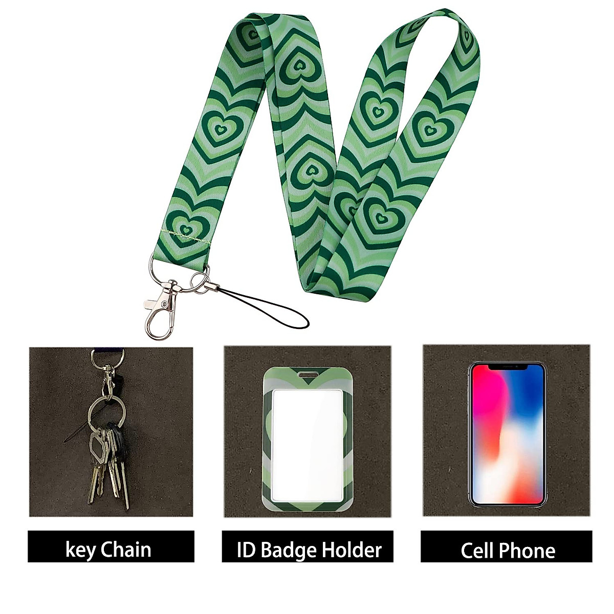 Green Heart Lanyard with Badge Holder, DMLSKY Lanyards for ID Badges Waterproof Nametag Card Holder Vertical