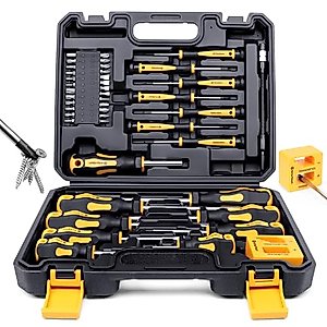 Magnetic Screwdrivers Set with Case, Amartisan 43-piece Includs Slotted, Phillips, Hex, Pozidriv,Torx and Precision Screwdriver Set, Magnetizer Demagnetizer Tools, Tools for Men