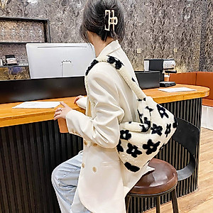 Women Girls Fluffy Plush Shoulder Bag Handbag Wallet Tote Bag for Autumn Winter (A)