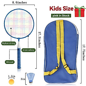 Badminton Rackets for Children,12 in 1 Shuttlecocks Racquet Sports Set w/Lightweight Carrying Bag for Kids Professionals Beginner Players Indoor Outdoor Sport Game (BLUE-01)