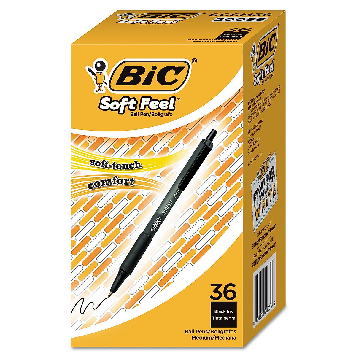 BIC SCSM361BK Soft Feel Retractable Ballpoint Pen Black 1mm Medium 36/Pack