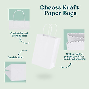 MESHA White Paper Bags with Handles,100 Pcs Kraft Paper Bags for Small Business; 5.25x3.75x8 White Small Gift Bags with Handles Bulk,Premium Paper Gift Bags,small Paper shopping bags，