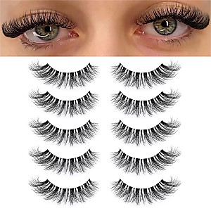 KSYOO False Eyelashes Cat Eye Lashes Wispy Lashes Clear Band V1 Russian Strip Lashes That Look Like Extensions D Curl Cat Eye Lashes Natural Look Faux Mink 3D Fluffy Russian Strip Eyelashes