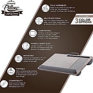 FaYkes Adult Reading Pillow,Backrest Pillow with Arms Dark Blue & Foldable Laptop Tray Gray Memory Foam Reading Pillows for Bed W/Removable Neck Roll & Laptop Bed Tray Table,Blue