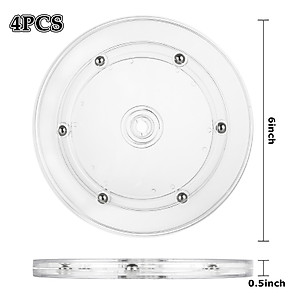 Oungy 4PCS 6 Inch Acrylic Lazy Susan Turntable Rotating Tray with Steel Ball Bearings Clear Turntable Organizer for Table Spice Cake Rack Kitchen Cabinets Monitor