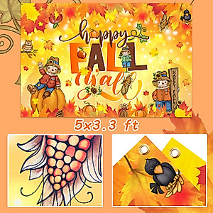 Happy Fall Y'all Backdrop-Scarecrow Party Decorations Thanksgiving Maple Leaves Pumpkin Banner Photo Background for Autumn Decor