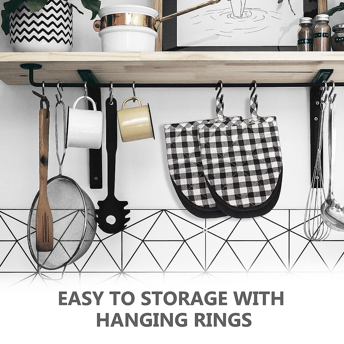 Qulable 1 Pair Short Oven Mitts - Silicone Kitchen Oven Gloves High Heat Resistant 500℉, Mini Oven Mits with Non-Slip Grip Surfaces and Hanging Loop for BBQ, Baking, Cooking and Grilling